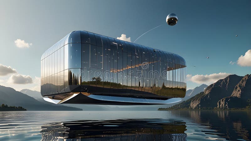 A Futuristic Floating Building with a Reflective Surface Stock ...