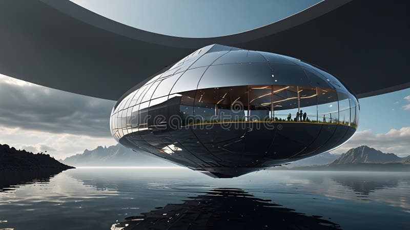 A Futuristic Floating Building with a Reflective Surface Stock ...