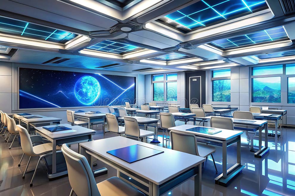 View of Futuristic and High Tech Classroom for Students Stock ...