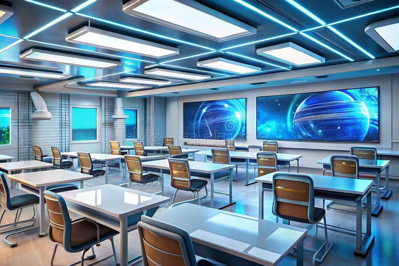 View of Futuristic and High Tech Classroom for Students Stock ...