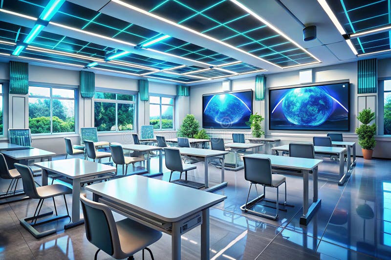 View of Futuristic and High Tech Classroom for Students Stock ...