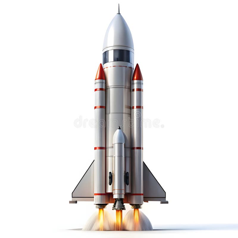 View of Futuristic Space Rocket on White Background Stock Illustration ...
