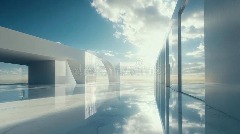 View Futuristic Structure Reflects Sunlight with Arch Abstract and ...