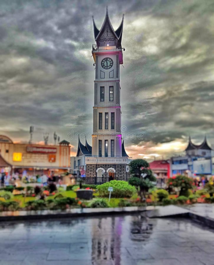 View of the Gadang Clock in the Evening Stock Photo - Image of clock ...