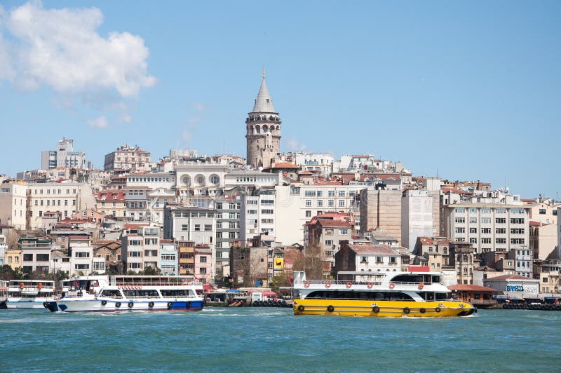 View of Galata District and Galata Kulesi, Istanbul, Turkey Stock Photo ...