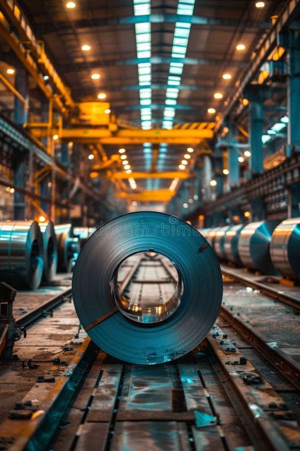 View of Galvanized Steel Coil in Factory Setting, Industrial Production ...