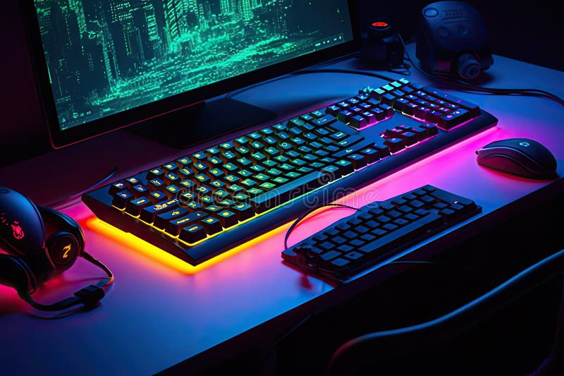 A View Gaming Keyboard Controller Setup Using Lit Neon Stock Image ...