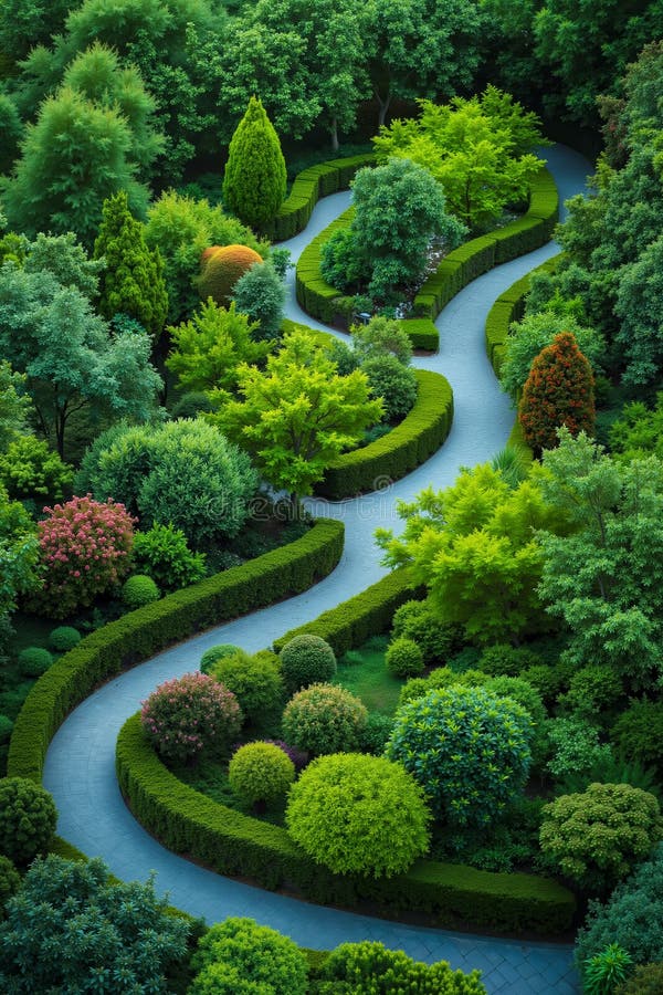 A View of a Garden with a Winding Path in the Middle of it Stock Photo ...