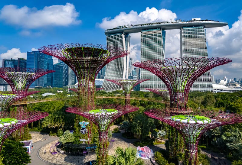 View of Gardens by the Bay and Marina Bay Sands in Singapore Editorial ...