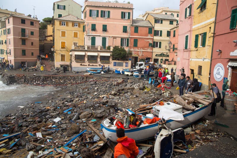 View of Genoa Boccadasse Beach Devasted after the Storm of the Night ...