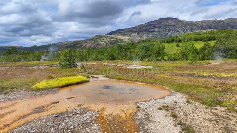View at the Geothermal Field of Geysir in Iceland Stock Photo - Image ...