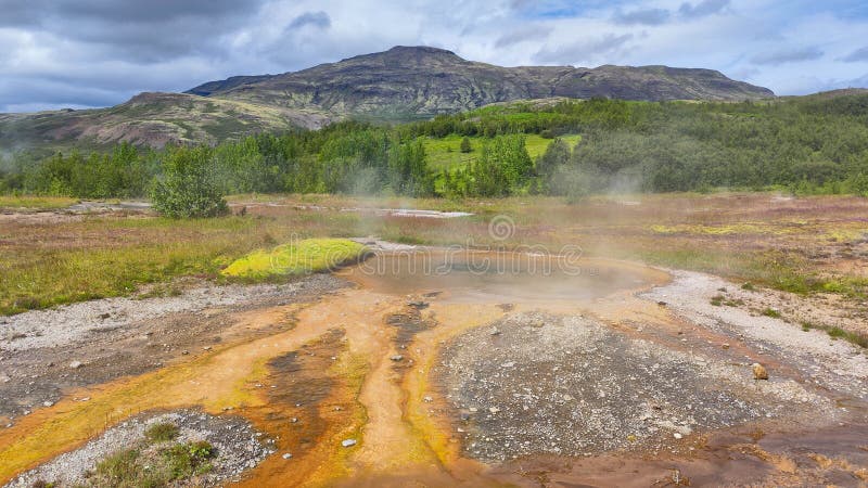 View at the Geothermal Field of Geysir in Iceland Stock Image - Image ...