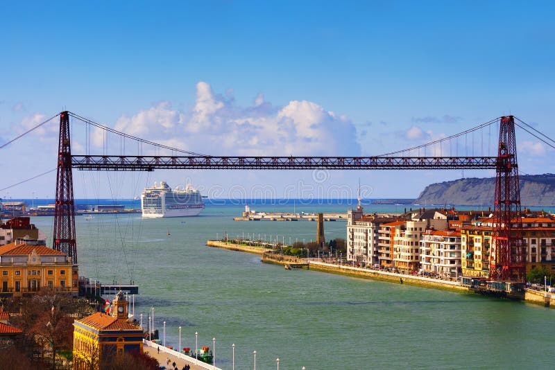 View of Getxo and Hanging Bridge Stock Photo - Image of bridge ...