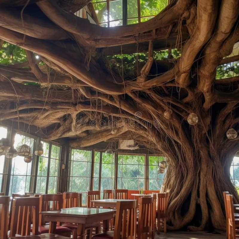 View of Giant Banyan Tree in the Shop Stock Illustration - Illustration ...