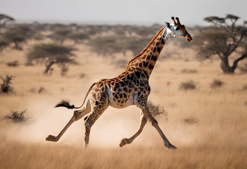 A View of a Giraffe Running Stock Illustration - Illustration of tundra ...