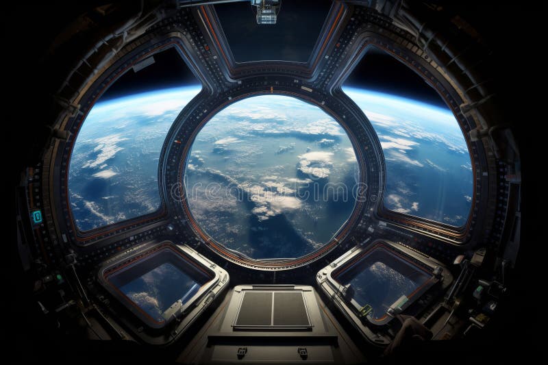 View of Globe from Cabin of Space Station Stock Illustration ...