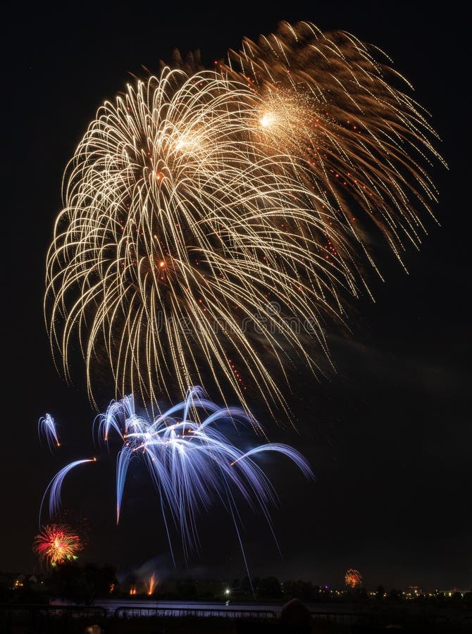 View of Glowing Firework in Night Sky Stock Image - Image of holiday ...