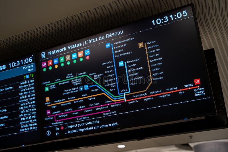 View of GO Transit Network Status Map Display at Toronto Station ...