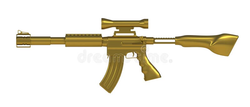 Beside View of Gold Sniper Rifle Isolated on White Background Stock ...