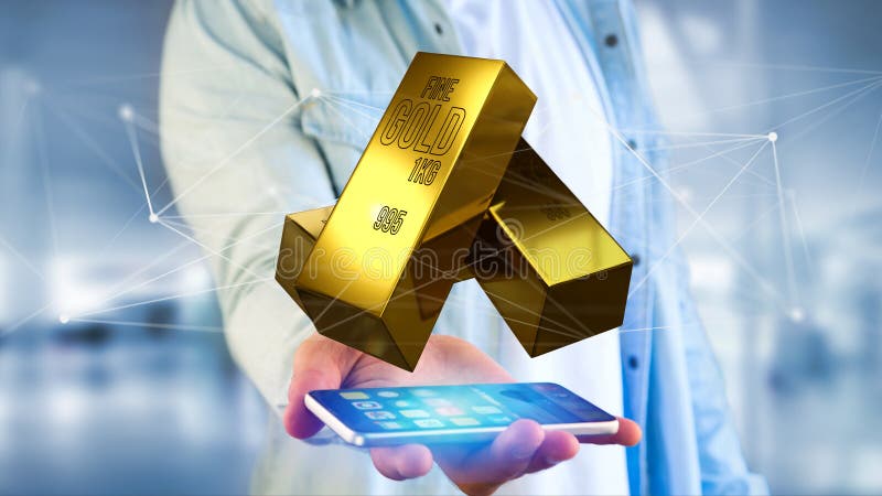 Gold Bullion Shinning in Front of Connection - 3d Render Stock ...