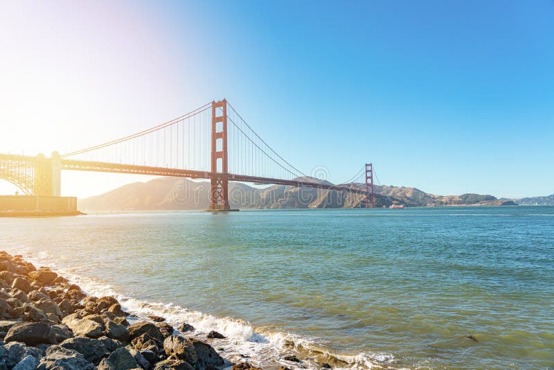 View of Golden Gate Bridge at Sunlight Stock Image - Image of landmark ...