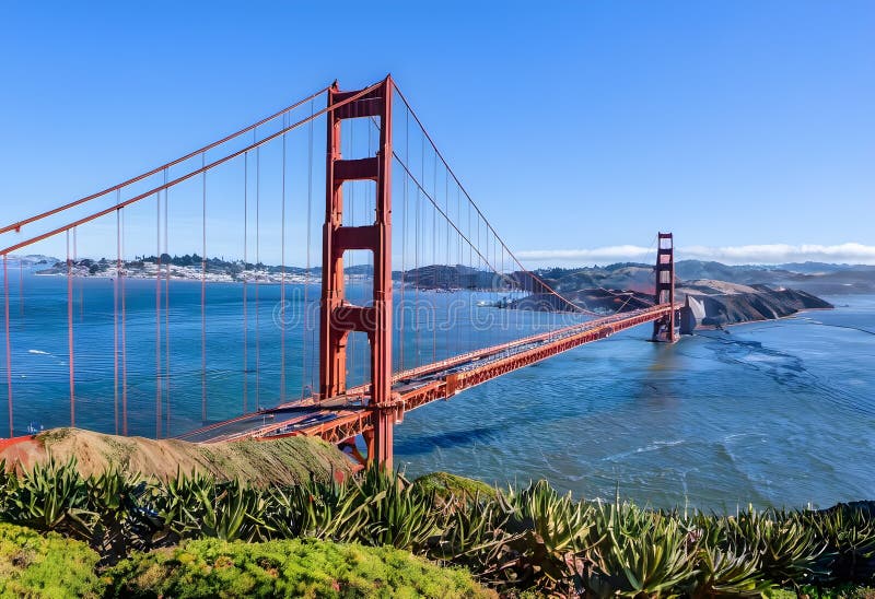 A View of the Golden Gate Bridge Stock Illustration - Illustration of ...