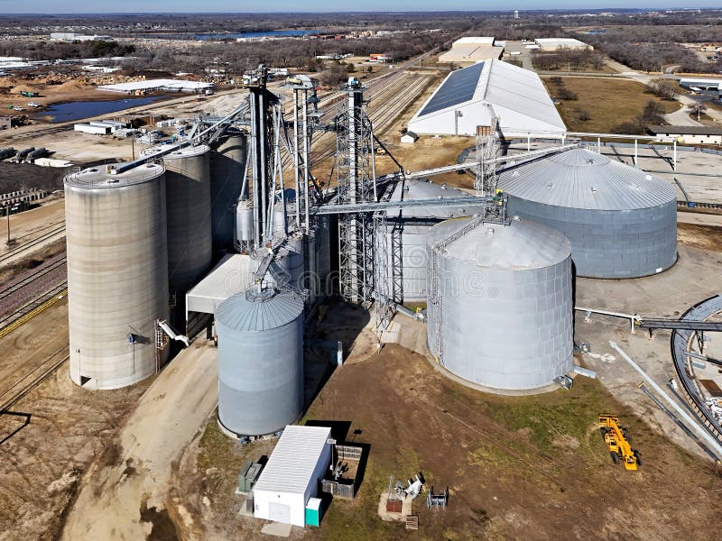 View of Grain Storage Bin Facility from the Air Stock Image - Image of ...