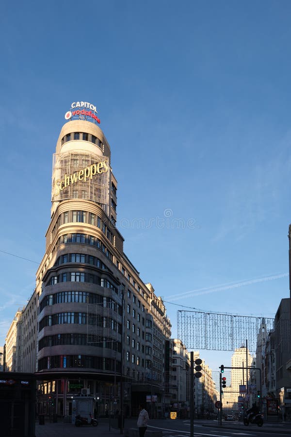 View of Gran Via with Famous Edificio Carrión Capitol with the Iconic Neon Advertisement for ...