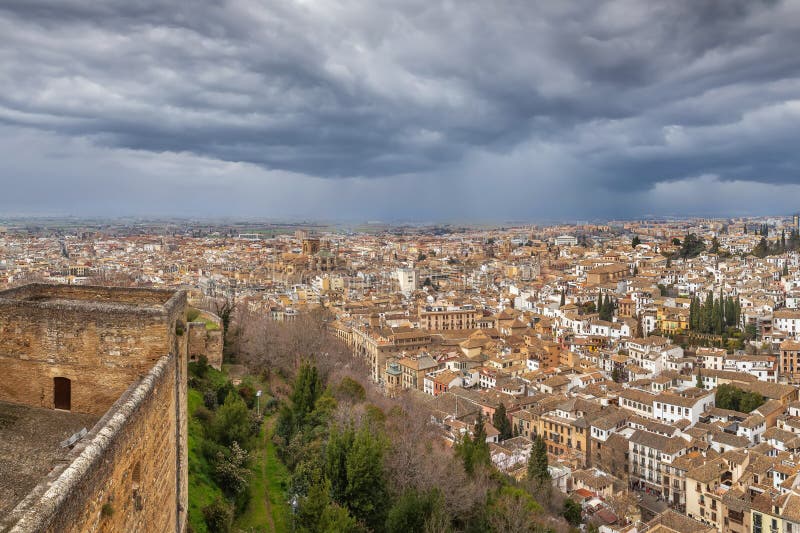 View of the Granada Cathedral and the City`s Main Square in Granada ...