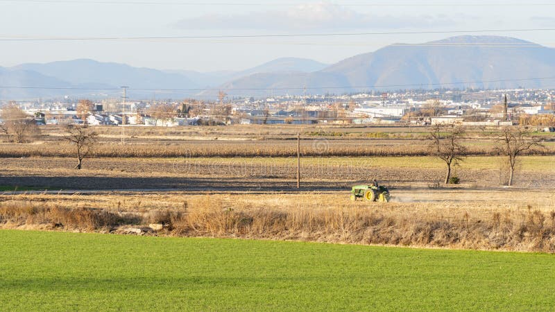 View of the Granada Plain with a Tractor Plowing Stock Image - Image of ...