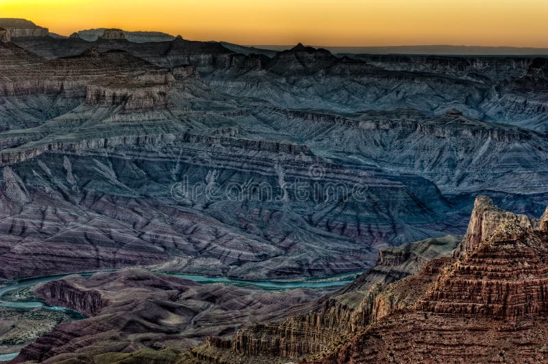 View of Grand Canyon and River Stock Photo - Image of occupation ...