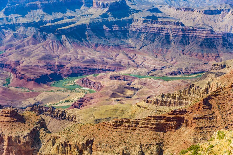 View into the Grand Canyon with River Colorado Stock Image - Image of ...