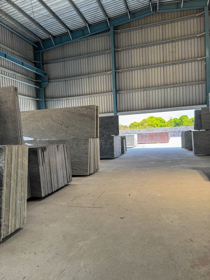 View of a Granite Warehouse with Granite Stacked Vertically Stock Photo - Image of black ...