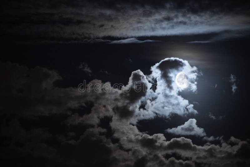 View of Gray Moon in Clouds in Black Autumn Sky Stock Photo - Image of ...