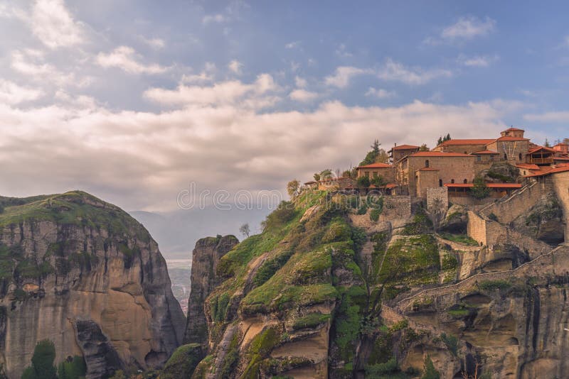 View of the Great Meteoron Monastery with Blue Sky and Clouds, Meteora ...