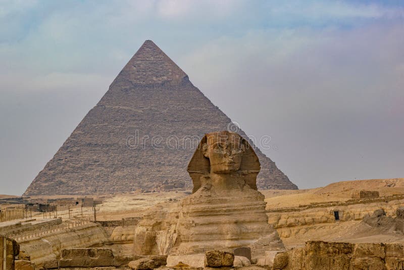 View of the Great Pyramid and Sphinx of Giza in Egypt Stock Image ...