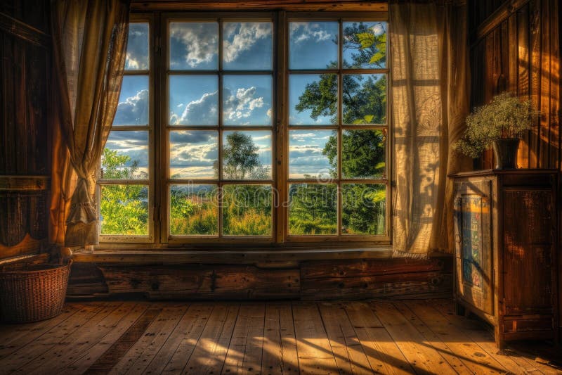 View of a Green Field from a Window with a Sunny Day Stock Photo ...