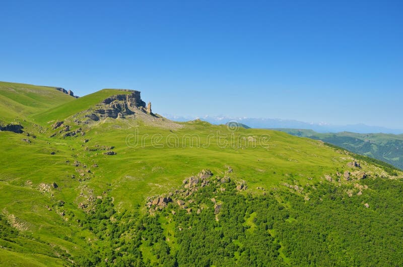 View on a Green Plateau and Caucasian Ridge Stock Image - Image of ...