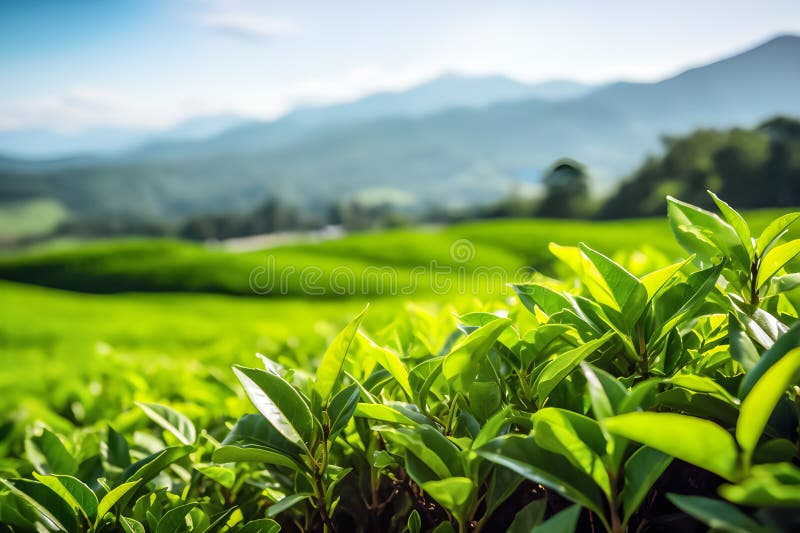 View of the Green Tea Plantation on the Mountain.,the Foreground is the ...