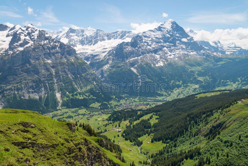 View of Grindelwald in the Valley from Grindelwald First Stock Photo ...
