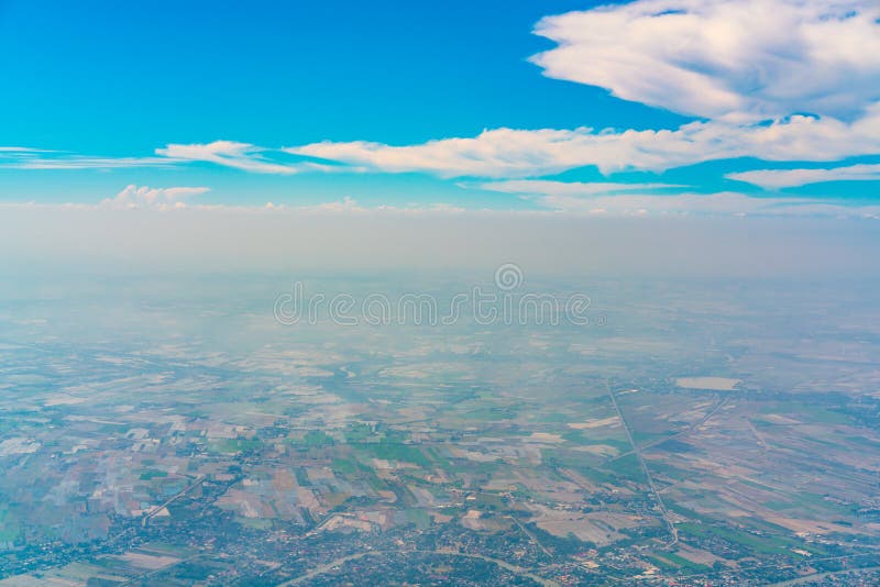 View of the Ground from Airplane Window . Stock Image - Image of river ...