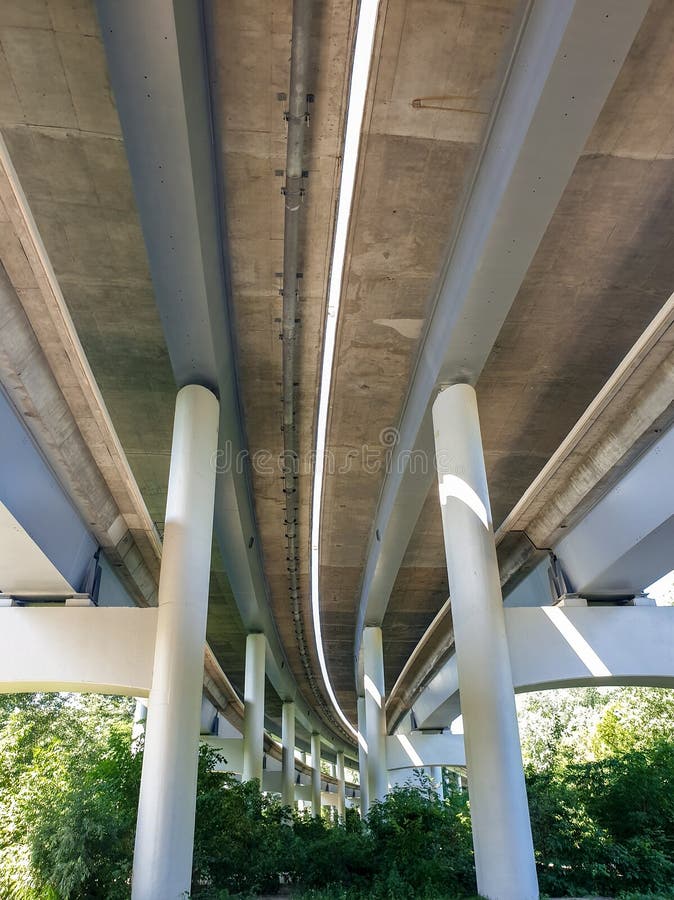 View from the Ground on Columns Supporting Highway Road Stock Photo ...