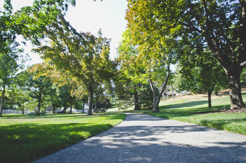 The Sidewalk Under the Trees Shade in the Park Stock Image - Image of ...