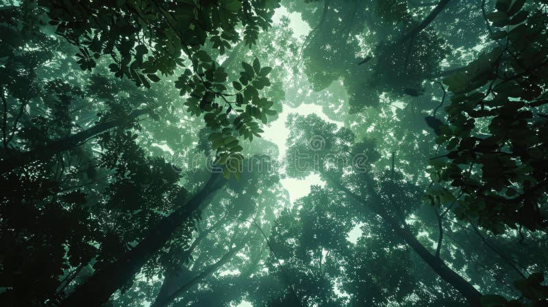 View from the Ground Looking Up at Tall Trees in a Dense Forest Stock ...