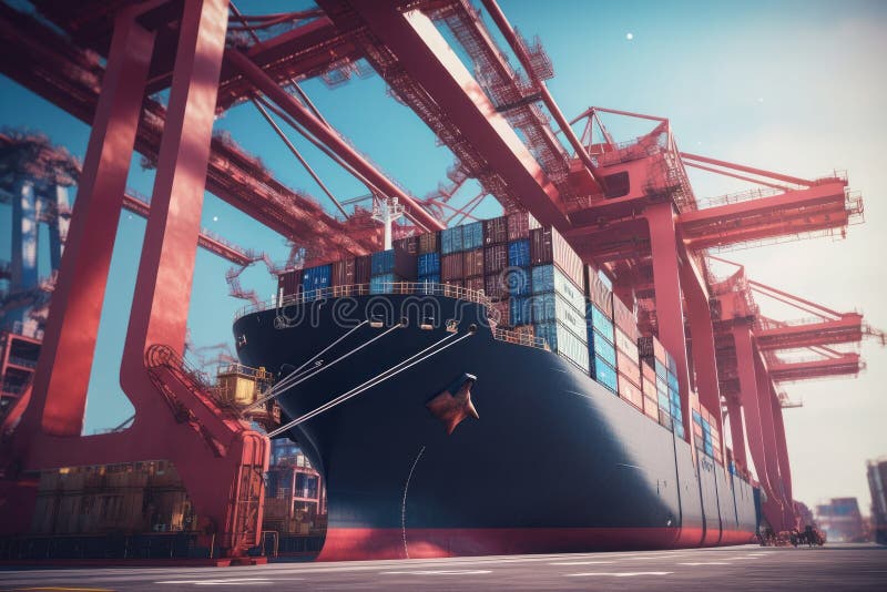 View from the Ground To a Huge Port Crane. Loading Containers from ...