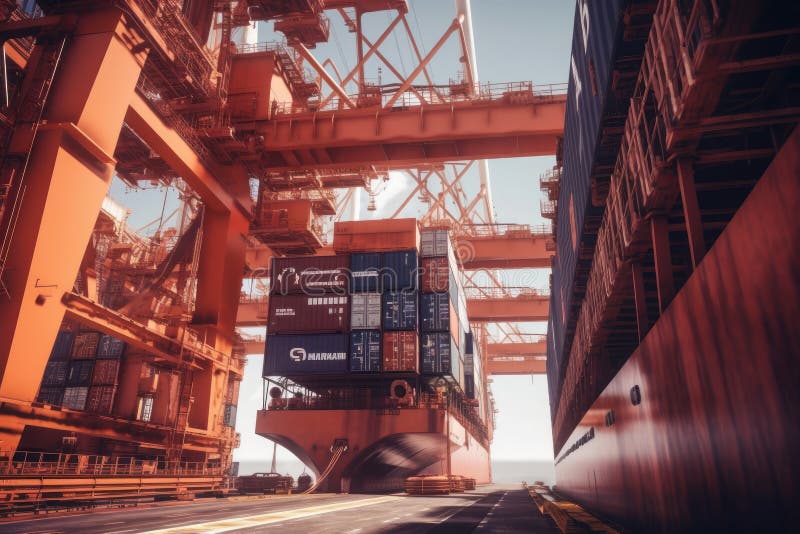 View from the Ground To a Huge Port Crane. Loading Containers from ...