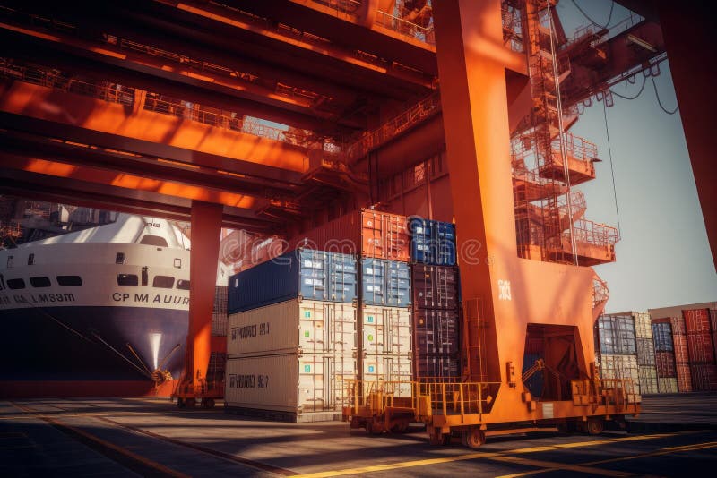 View from the Ground To a Huge Port Crane. Loading Containers from ...