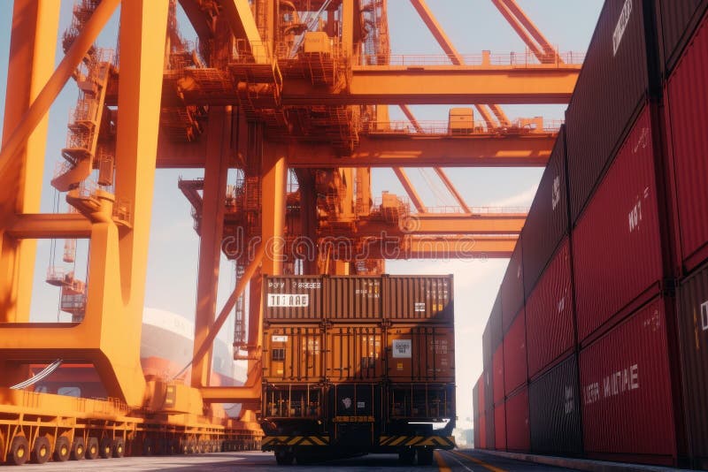 View from the Ground To a Huge Port Crane. Loading Containers from a ...