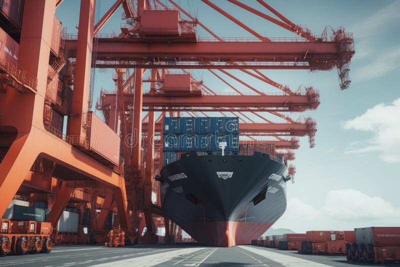 View from the Ground To a Huge Port Crane. Loading Containers from a ...