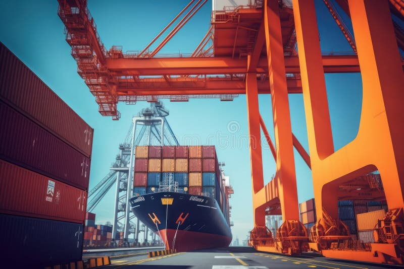 View from the Ground To a Huge Port Crane. Loading Containers from a ...
